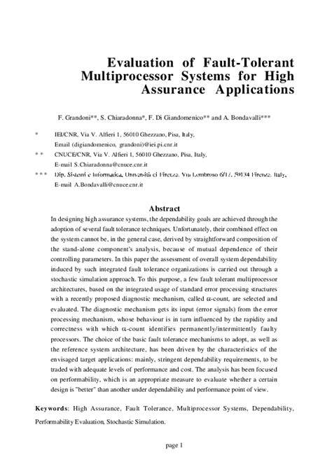 Pdf Evaluation Of Fault Tolerant Multiprocessor Systems For High Assurance Applications