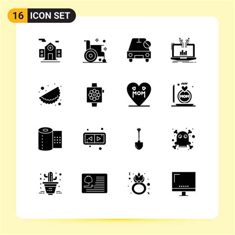 Universal Icon Symbols Group Of 16 Modern Solid Glyphs Of Platform Management Car Analytical