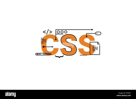 CSS Word Lettering Typography Design Illustration With Line Icons And Ornaments In Orange Theme