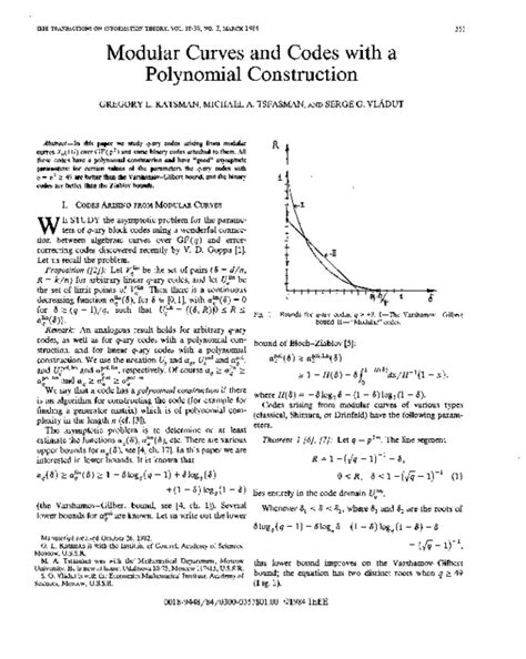 Pdf Modular Curves And Codes With A Polynomial Construction