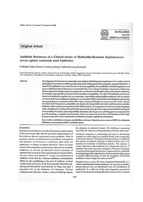 Pdf Antibiotic Resistance Of A Clinical Isolate Of Methicillin Resistant Staphylococcus Aureus