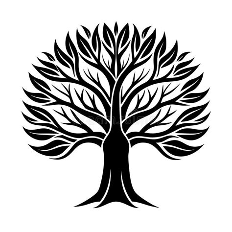 Monochrome Ornamental Tree With Leaves Symbolic Illustration Of Growth