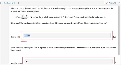 solved the small angle formula states that the linear size