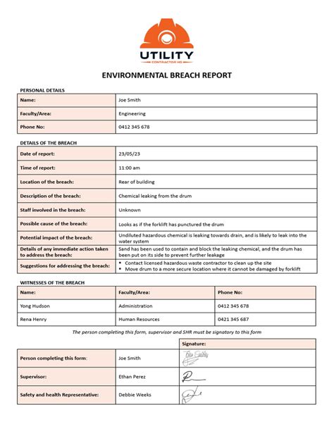 Environmental Breach Report Chemical Leak Pdf