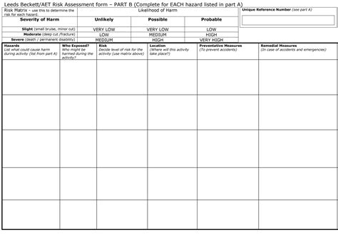Printable Blank Risk Assessment Form Printable Forms Free Online