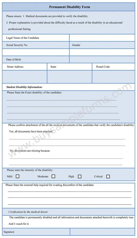Permanent Disability Form Disability Form Template Sample Forms