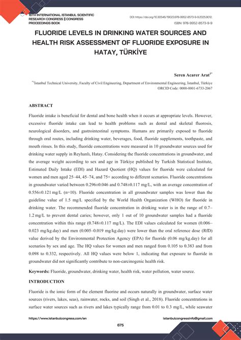 Pdf Fluoride Levels In Drinking Water Sources And Health Risk