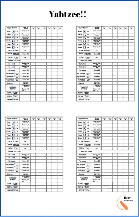 Free Printable Yahtzee Score Card Printable Templates
