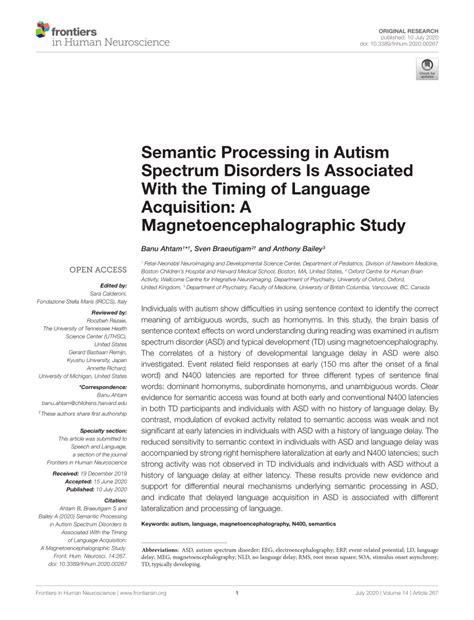 Pdf Semantic Processing In Autism Spectrum Disorders Is Associated