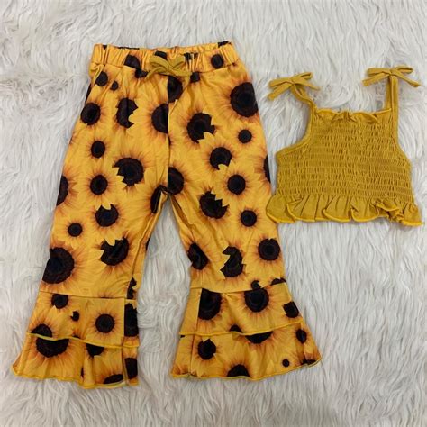 Beautiful Gold Sunflower Cami Flare Pants Set New Depop In 2025 Jumpsuits For Girls