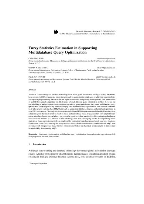 Pdf Fuzzy Statistics Estimation In Supporting Multidatabase Query Optimization