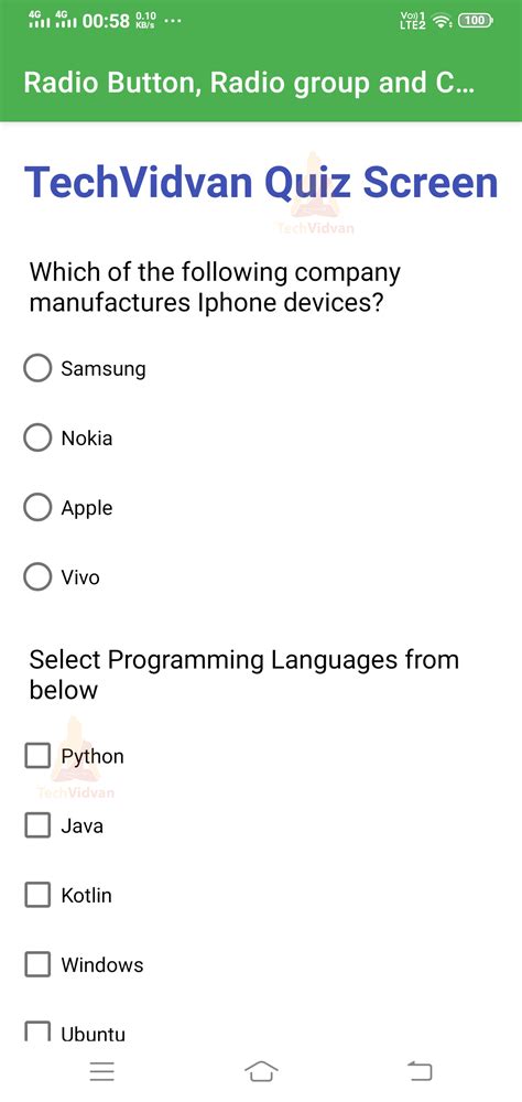 Android Radiogroup Radiobutton And Checkbox Techvidvan