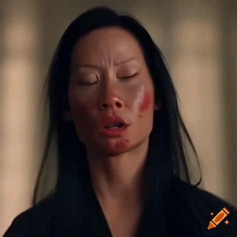 Bruised Lucy Liu Martial Fighter Wobbling With Stunned Expression On