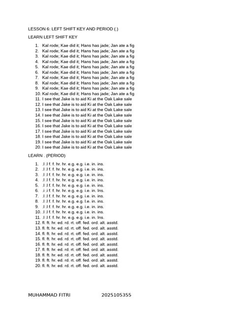 Lesson 6 Left Shift Key And Period Pdf