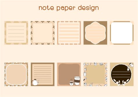 Set Of Note Paper Design In Brown Color Tone And Coffee Pattern Vector