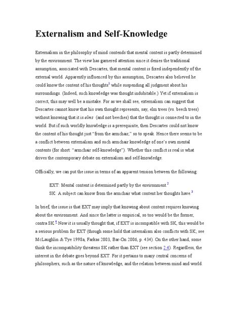 Externalism And Self Knowledge Pdf Internalism And Externalism A