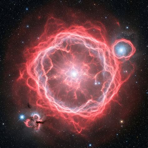 Stunning Red Emission Nebula Showcases Intricate Shell Structure And Brilliant Central Star