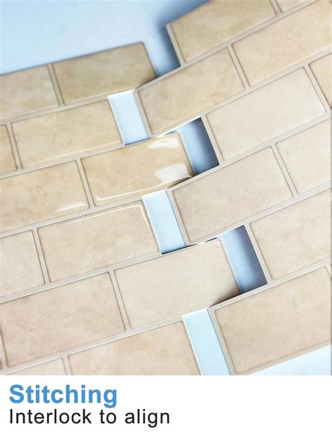 2 Sheet Light Beige Marble Subway Tiles Peel And Stick Backsplash