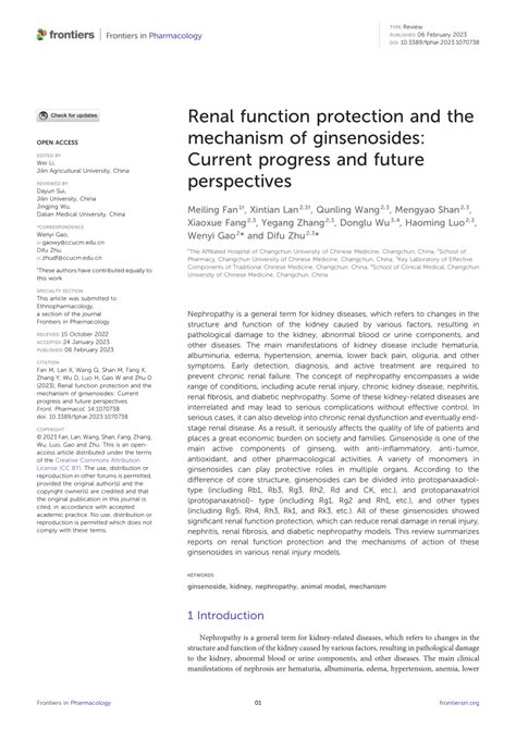 PDF Renal Function Protection And The Mechanism Of Ginsenosides Current Progress And Future