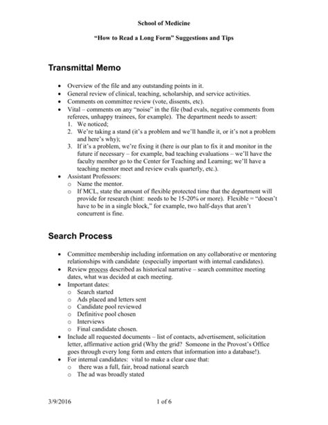 Transmittal Memo Stanford University School Of Medicine