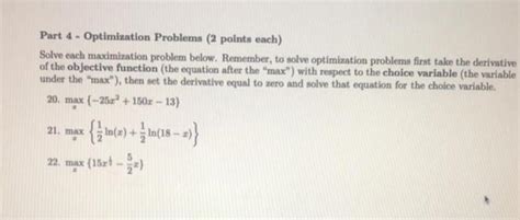 Solved Part 4 Optimization Problems 2 Points Each Solve