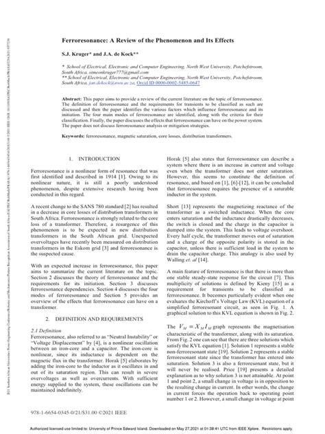 Ferroresonance A Review Of The Phenomenon And Its Effects Pdf
