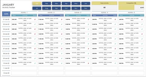 Monthly Activity Tracker Excel Template Editable Activity Etsy