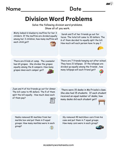 Division Word Problems Pdf Single Digit Academy Worksheets