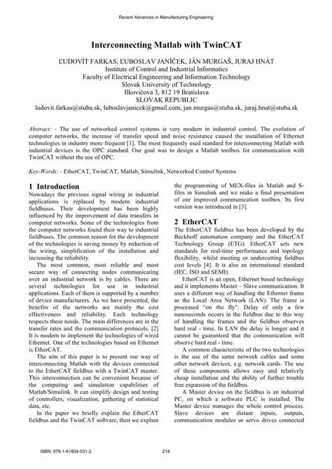 Pdf Interconnecting Matlab With Twincat Wseas Matlab With Twincat