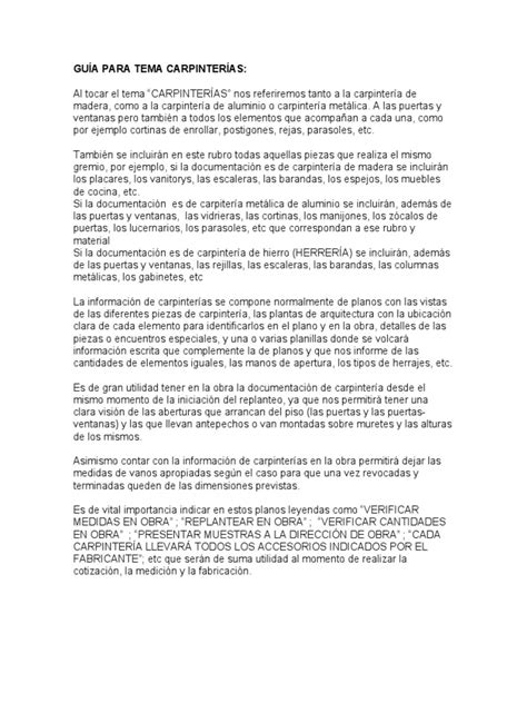 Guía Para Proyecto Ejecutivo De Carpinterías Pdf Carpintería Ingeniería De Edificación