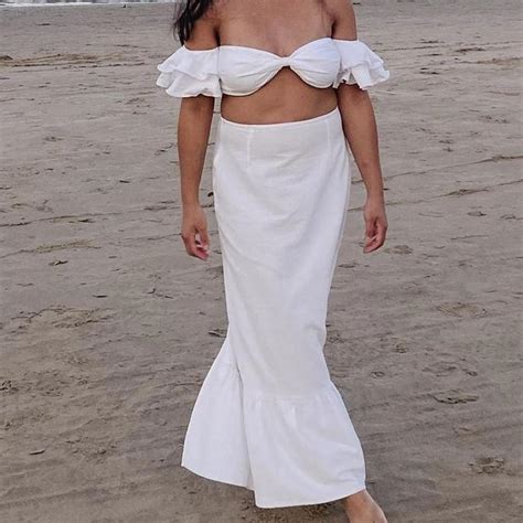 White Maxi Skirt And Crop Top Set Pretty Little Depop