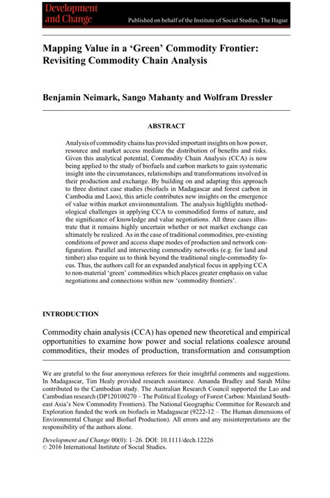 Pdf Mapping Value In A ‘green Commodity Frontier Revisiting