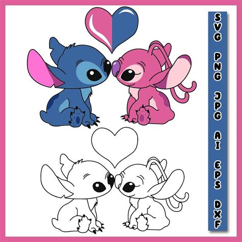 Stitch And Angel Svg Png  Ai Eps Dxf Stitch And Angel Heart Cut File