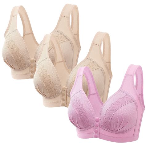 Ashirexll Front Closure Bras Plus Size Push Up Bra Solid Color Full