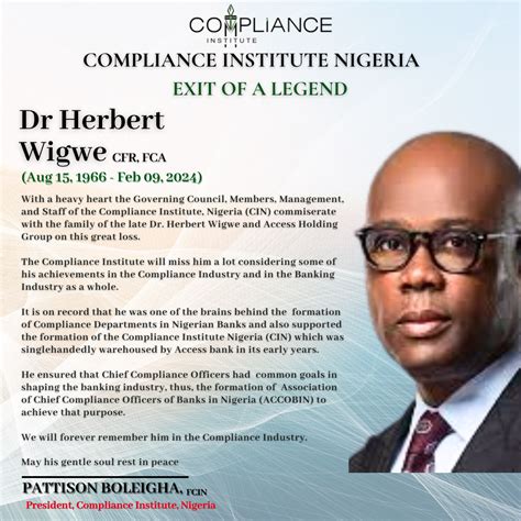 In Memory Of Dr Herbert Wigwe Compliance Institute Nigeria