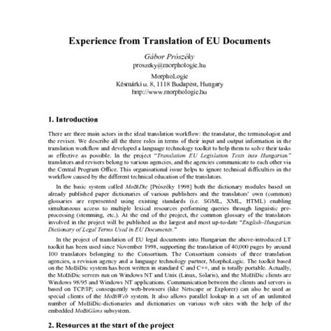 Experience From Translation Of Eu Documents Acl Anthology