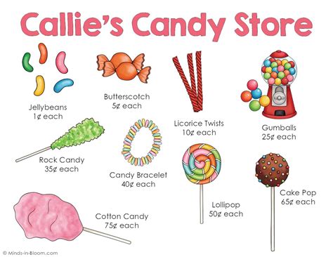 Candy Store Money Math Task Cards Word Problems Version Color