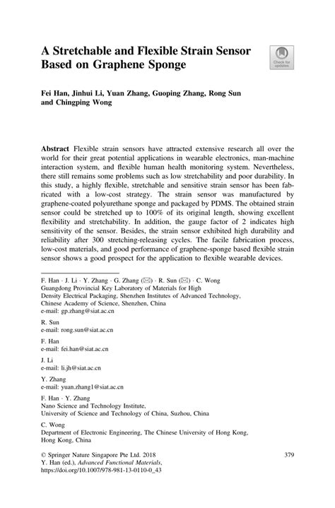 Pdf A Stretchable And Flexible Strain Sensor Based On Graphene Sponge