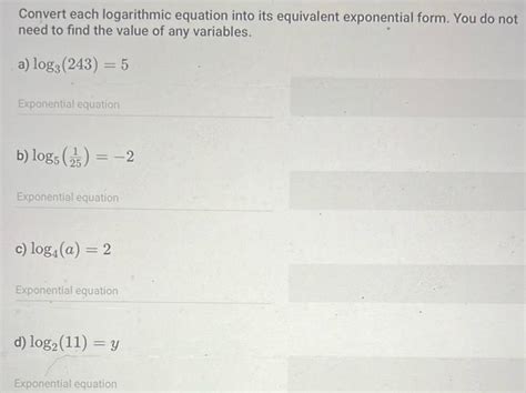 Answered Convert Each Logarithmic Equation Into Its Equivalent Kunduz