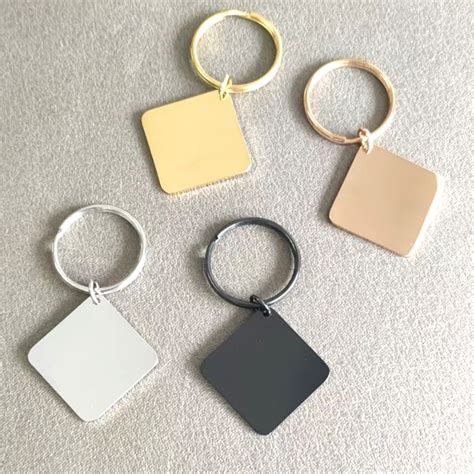 Porte Clés Rond Carré Vierge En Acier Inoxydable 304 Polissage Miroir