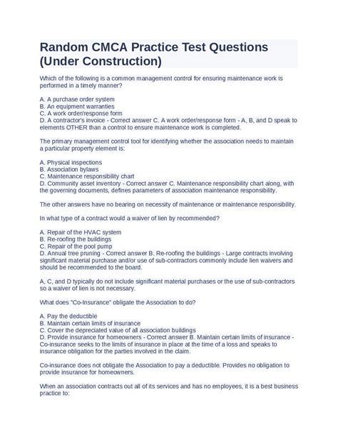 Random Cmca Practice Test Questions Under Construction Quizzes