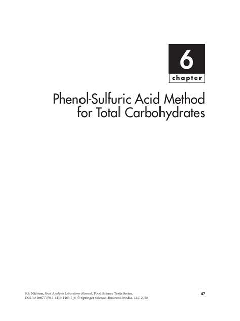 Phenol Sulfuric Acid Method For Total Carbohydrates Carbohydrates