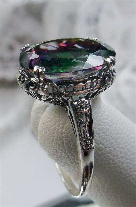 Natural Mystic Topaz Ring Sterling Silver 55ct Natural Etsy