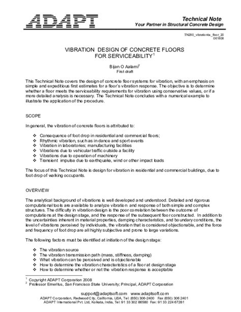 Pdf Vibration Design Of Concrete Floors For Serviceability 1