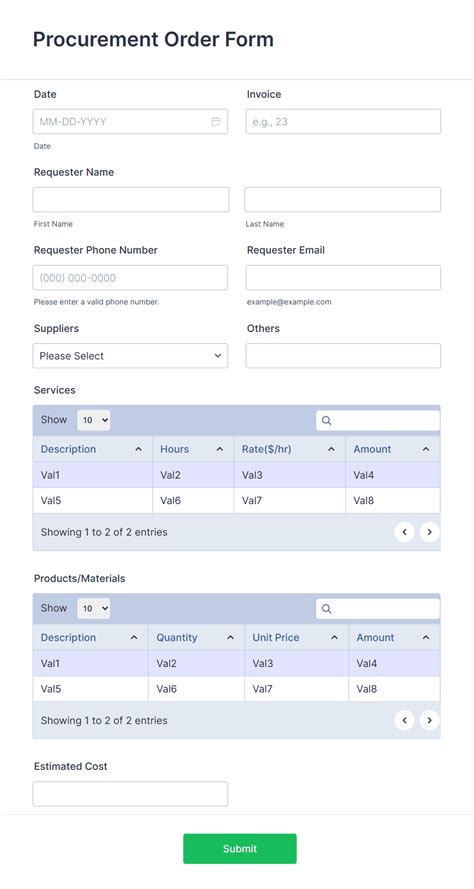 Procurement Order Form Template Jotform