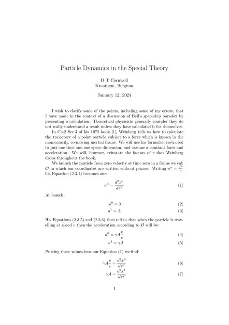 Pdf Particle Dynamics In The Special Theory