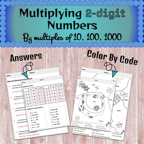 Multiplying 2 Digit Numbers By Multiples Of 10 100 1000 With Word Problems And Color By Code