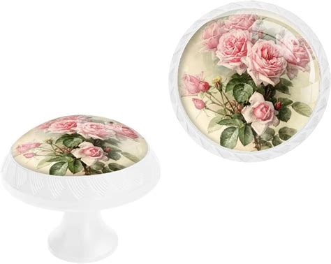 Elohiym 6 Pack Vintage Shabby Chic Pink Roses And White Crystal Dresser