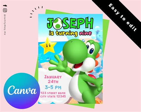 Invitación De Mario Bros De Yoshi Island Cumpleaños De Mario Bros