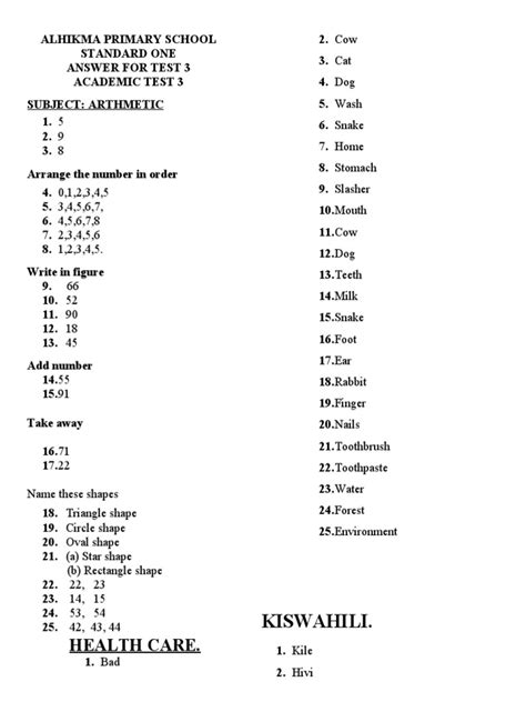 Grade One Test Three Pdf